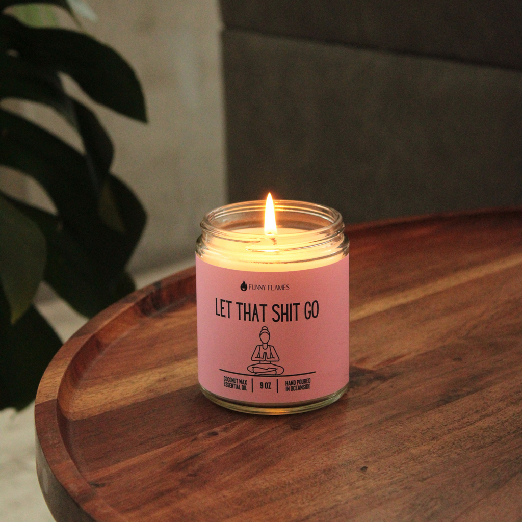 Let That Shit Go (pink)- Funny Candle – Good Health Good Vibes Good Life
