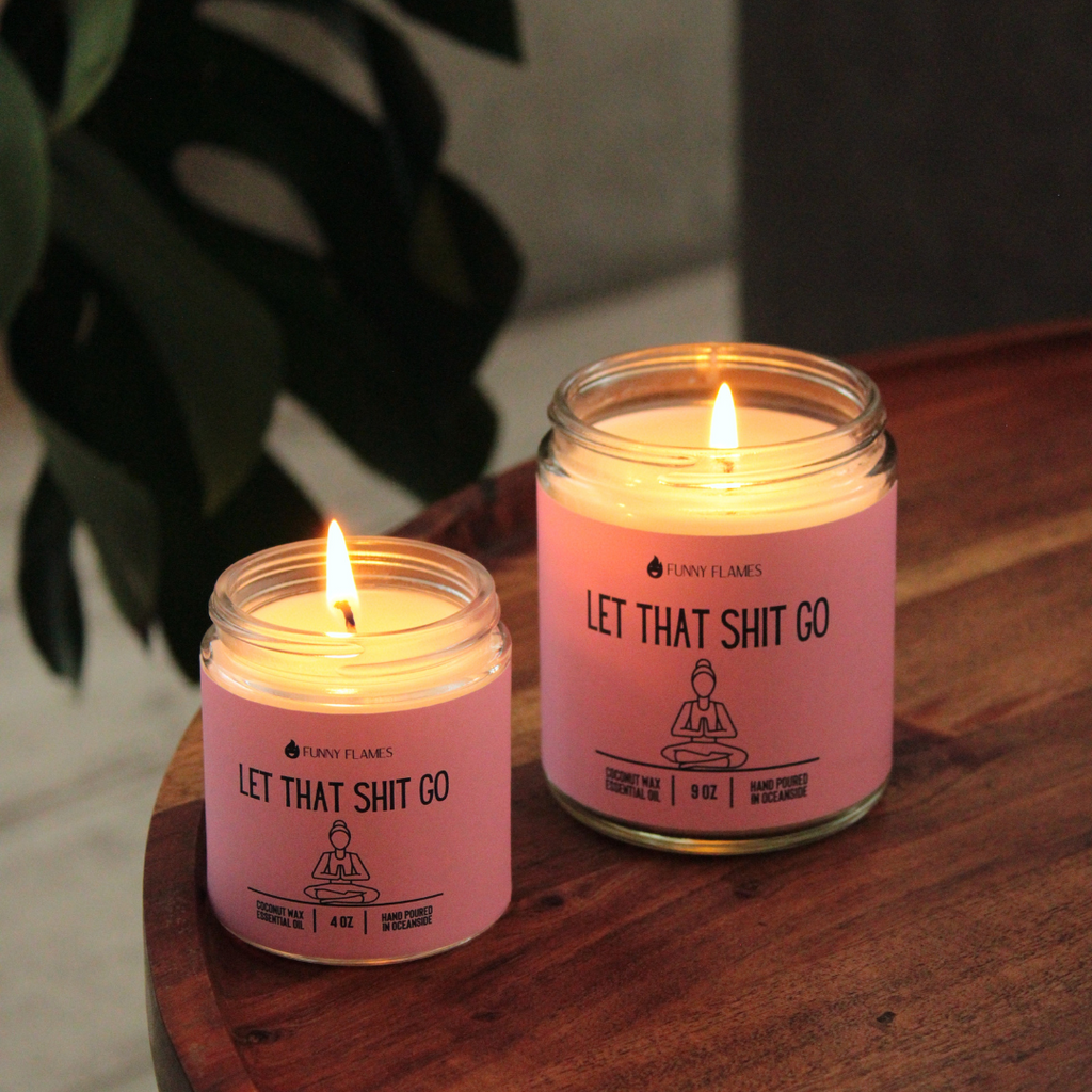 Let That Shit Go (pink)- Funny Candle – Good Health Good Vibes Good Life